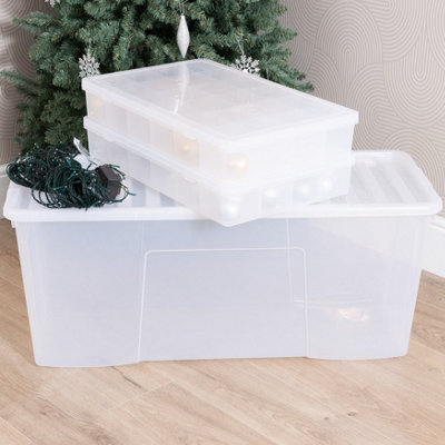 Wham Festive 3 Piece Tree & 2 Bauble Storage Boxes Clear (1x 133L ...