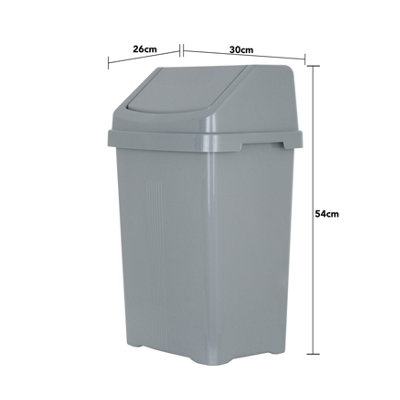 Wham High Grade 25L Plastic Flip Top Bin, 25Ltr Medium Waste Bin Silver