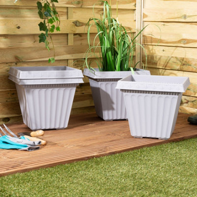 Wham Pack 4 Etruscan 35cm Square Plastic Planter Soft Grey | DIY at B&Q