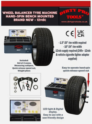 WHEEL BALANCER TYRE MACHINE HAND SPIN BENCH MOUNTED NEW 12v dc