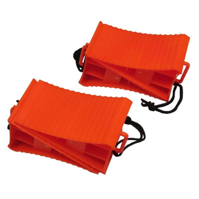 Wheel Chock Tyre Brake Stoppers with Handle X4 (Ridged Wedges Caravan ...