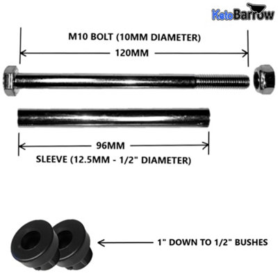 Wheelbarrow axle set 120mm to fit a 25mm (1") bore