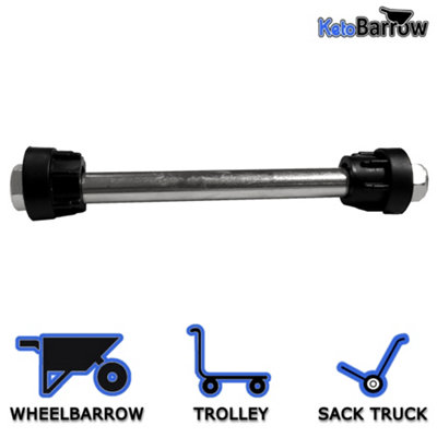 Wheelbarrow axle set 120mm to fit a 25mm (1") bore