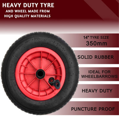 Wheelbarrow Wheel Puncture Proof 14" 350mm with 25mm (1") & 16mm (5/8 ...