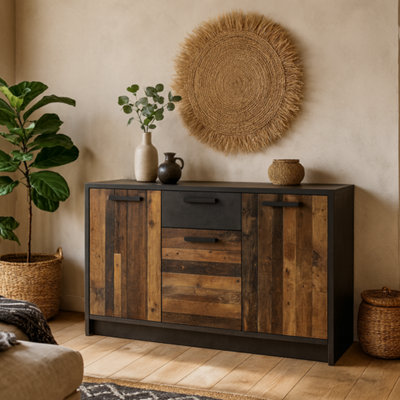 Whimwick Walnut and Dark Matera Grey Cabinet 3 Doors 1 Drawer