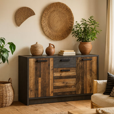 Whimwick Walnut and Dark Matera Grey Cabinet 3 Doors 1 Drawer