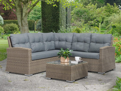 Whinfell Corner Rattan Sofa and Coffee Table Garden Furniture Set