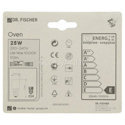 WHIRLPOOL GENUINE SPARE PART - 25W T25 SES (E14) 300 PYGMY OVEN LAMP ...