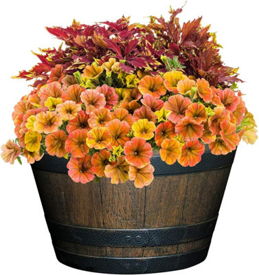 Whiskey Barrel Brunt Wood Planter Pot - Walnut