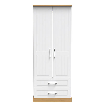 Whitby 2 Door 2 Drawer Wardrobe with Shelf & Hanging Rail in White Ash ...