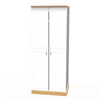 Whitby 2 Door Wardrobe with Shelf & Hanging Rail in White Ash & Oak ...
