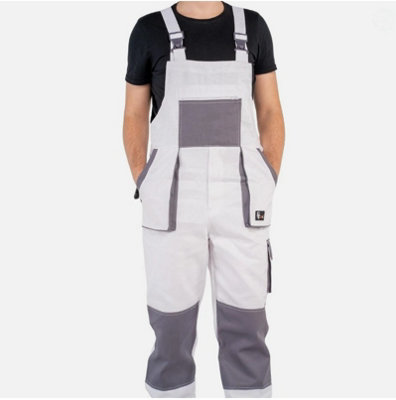 WHITE 100% COTTON 32-34W Work TROUSERS Bib & Brace Pants Overalls Multi ...