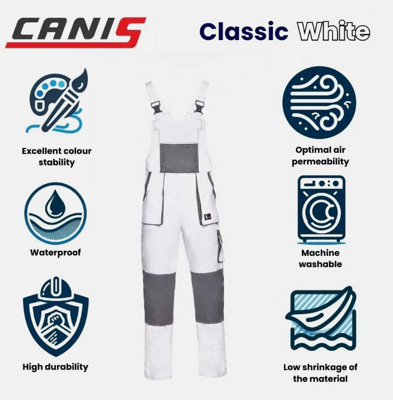 WHITE 100% COTTON 32-34W Work TROUSERS Bib & Brace Pants Overalls Multi ...
