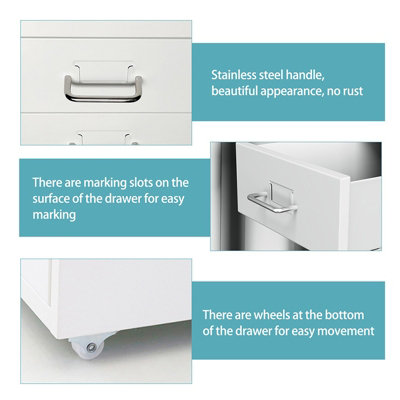 White 109.1cm H 8 Drawer Metal Movable Office Storage File Cabinet with ...