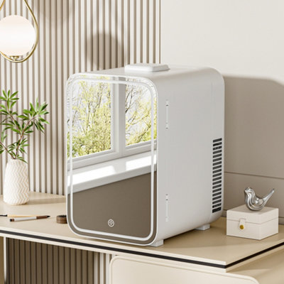 White 12L Mini Counter Fridge with LED Mirror Door
