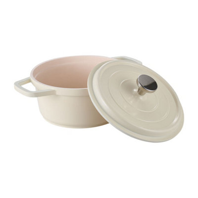 White 2.75L Non-Stick Enameled Cast Aluminium Dutch Oven Pot with Lid ...