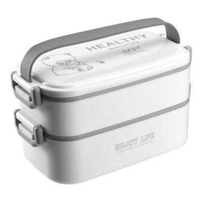 White 2 Layer Stackable Bento Lunch Box with Handle