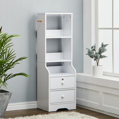 White 2 Lockable Drawer Bedside Table with 2 Tier Display Shelf W 370mm x D 300mm