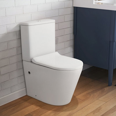 White 2 Piece Simple Floor Mounted Elongated Toilet with Dual Flush