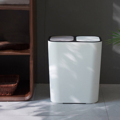 White 2 Section Bin Rubbish Dustbin Double Recycling Trash Can for ...