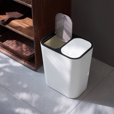 White 2 Section Bin Rubbish Dustbin Double Recycling Trash Can for ...