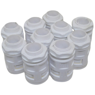 White 20mm Contractor Pack 10m Flexible Conduit Glands Clip Saddles ...
