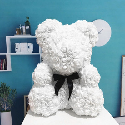 White 25CM Artificial Rose Teddy Bear Festivals Gift with Box and LED Light