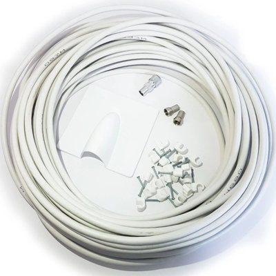 White - 25m RG6 Coaxial Cable Kit For Aerial Satellite Dish Install TV ...