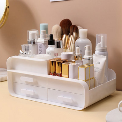 White 3 Drawers Multifunctional Plastic Makeup Storage Desk Organizer ...
