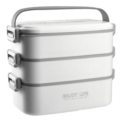 White 3 Layer Stackable Bento Lunch Box with Handle | DIY at B&Q