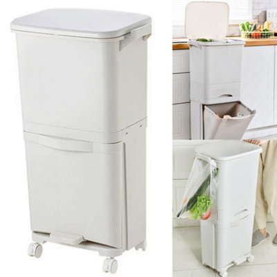 White 3 Section Sorter Kitchen Bin Recycling Rubbish Bin Double Layer ...