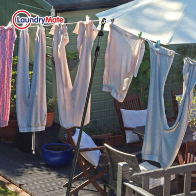 White 30m Retractable Clothes Reel Double Washing Line Wall Mounted Outdoor