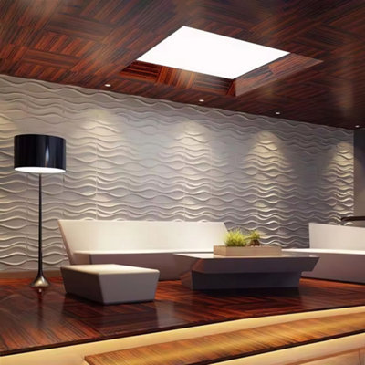 White 3D PVC Wavy Design Wall Panels, 500mm x 500mm 12pcs/pack