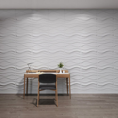 White 3D PVC Wavy Design Wall Panels, 500mm x 500mm 12pcs/pack
