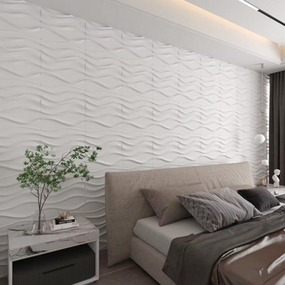 White 3D PVC Wavy Design Wall Panels, 500mm x 500mm 12pcs/pack