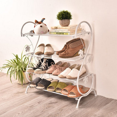 White 4-Tier S-Shape Metal Shoe Rack with Maple Leaf Handles