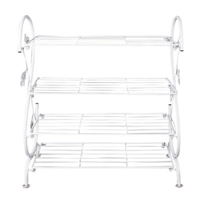 White 4-Tier S-Shape Metal Shoe Rack with Maple Leaf Handles