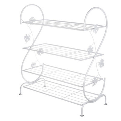 White 4-Tier S-Shape Metal Shoe Rack with Maple Leaf Handles
