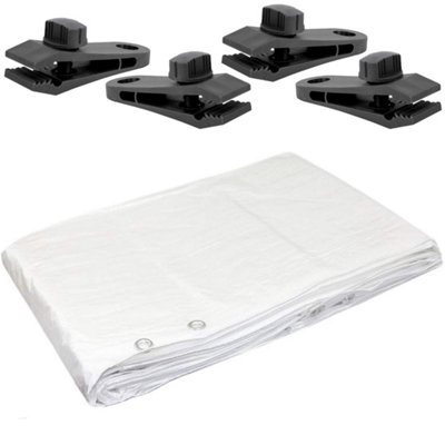 White 4 x 4 m Tarpaulin Waterproof Heavy Duty Cover Ground Sheet ...