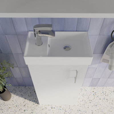 White 400 Vanity Basin Sink Unit & Sleek Waterfall Basin Tap & Waste ...