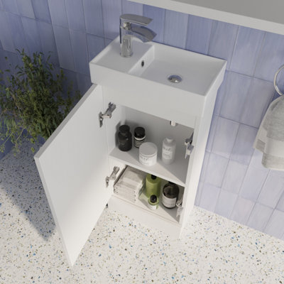 White 400 Vanity Basin Sink Unit & Sleek Waterfall Basin Tap & Waste ...