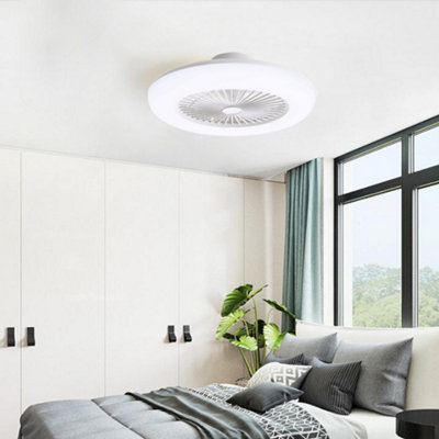 White 5 Blades Acrylic LED Dimmable Ceiling Fan Light Adjustable Speed ...