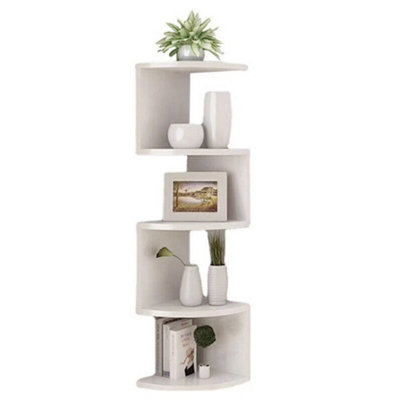 White 5 Tier Floating Corner Wall Shelf for Storage & Display