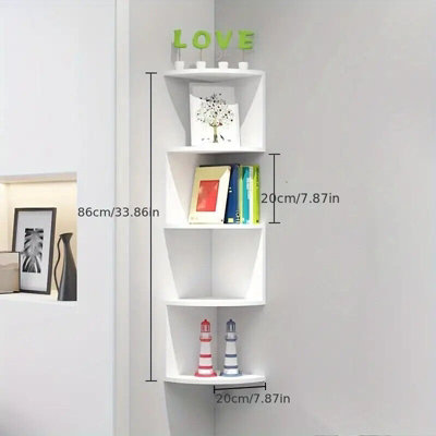 White 5 Tier Floating Corner Wall Shelf for Storage & Display