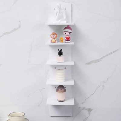 White 5 Tier Floating Shelves Wooden Storage Display Shelf Units Wall Mount