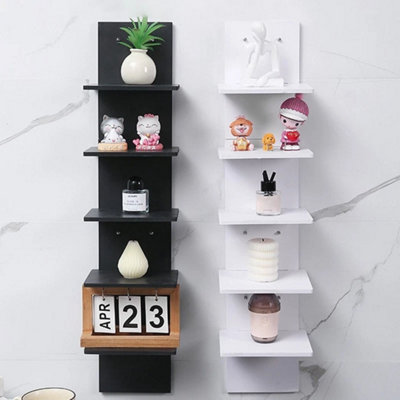 White 5 Tier Floating Shelves Wooden Storage Display Shelf Units Wall Mount