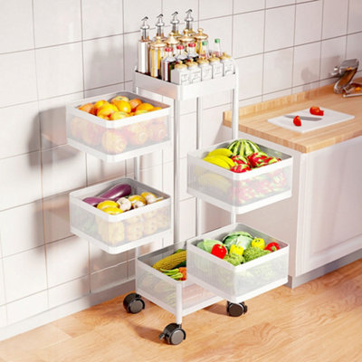 White 5-Tier Kitchen Storage Rack with Wheels