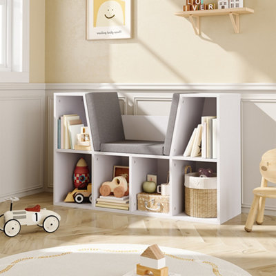 White 6 Compartments Cozy Kids' Bookcase with Reading Seat