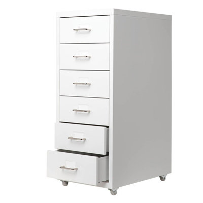 White 6 Drawer Chest Metal Movable Office Storage File Cabinet ...