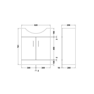 White 650mm Floor Standing 2-Door Vanity Unit & Round Basin with Square ...